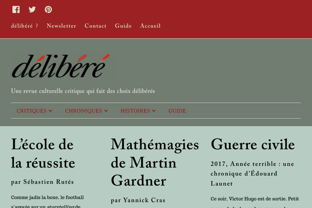 Lancement de Délibéré, nouvelle revue culturelle en ligne - Livres Hebdo